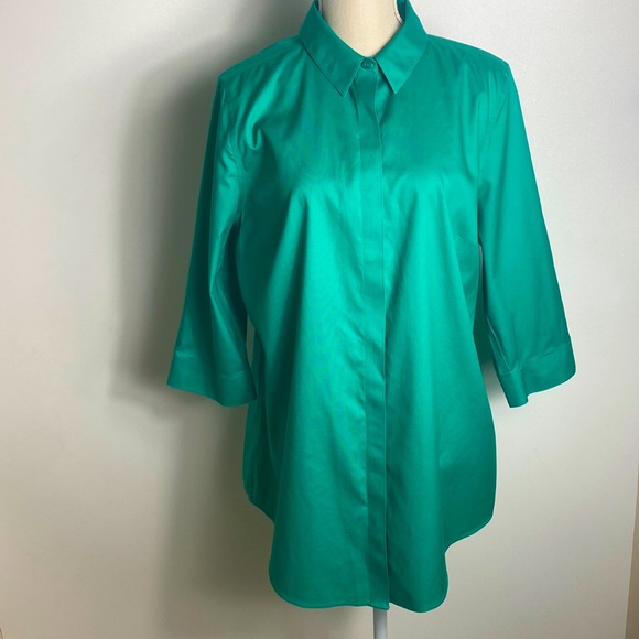 Chico's | Tops | Chicos 2 Women No Iron Emerald Green 34 Sleeve Button ...